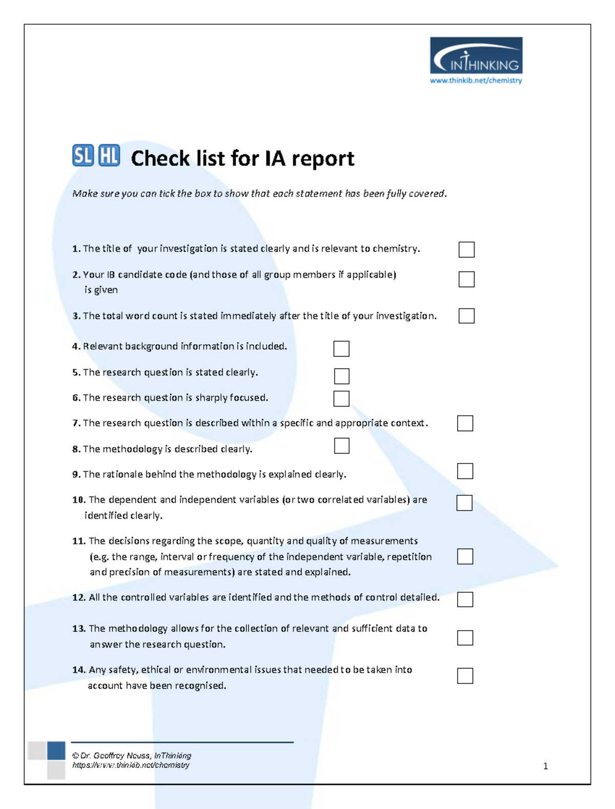 Check list for ia report - 1 © Dr. Geoffrey Neuss, InThinking thinkib ...