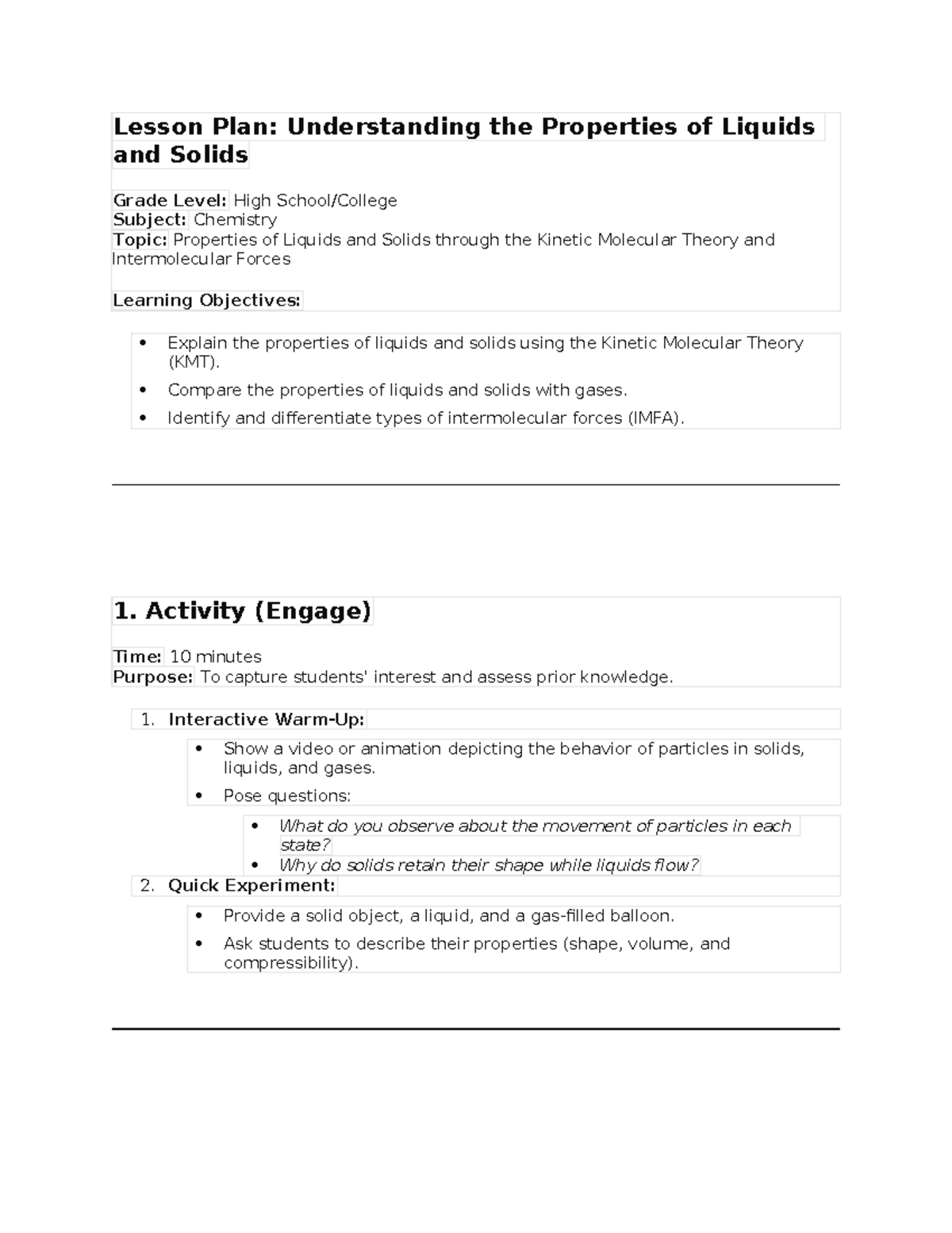 AI generated lesson plan on intermolecular forces - Lesson Plan ...