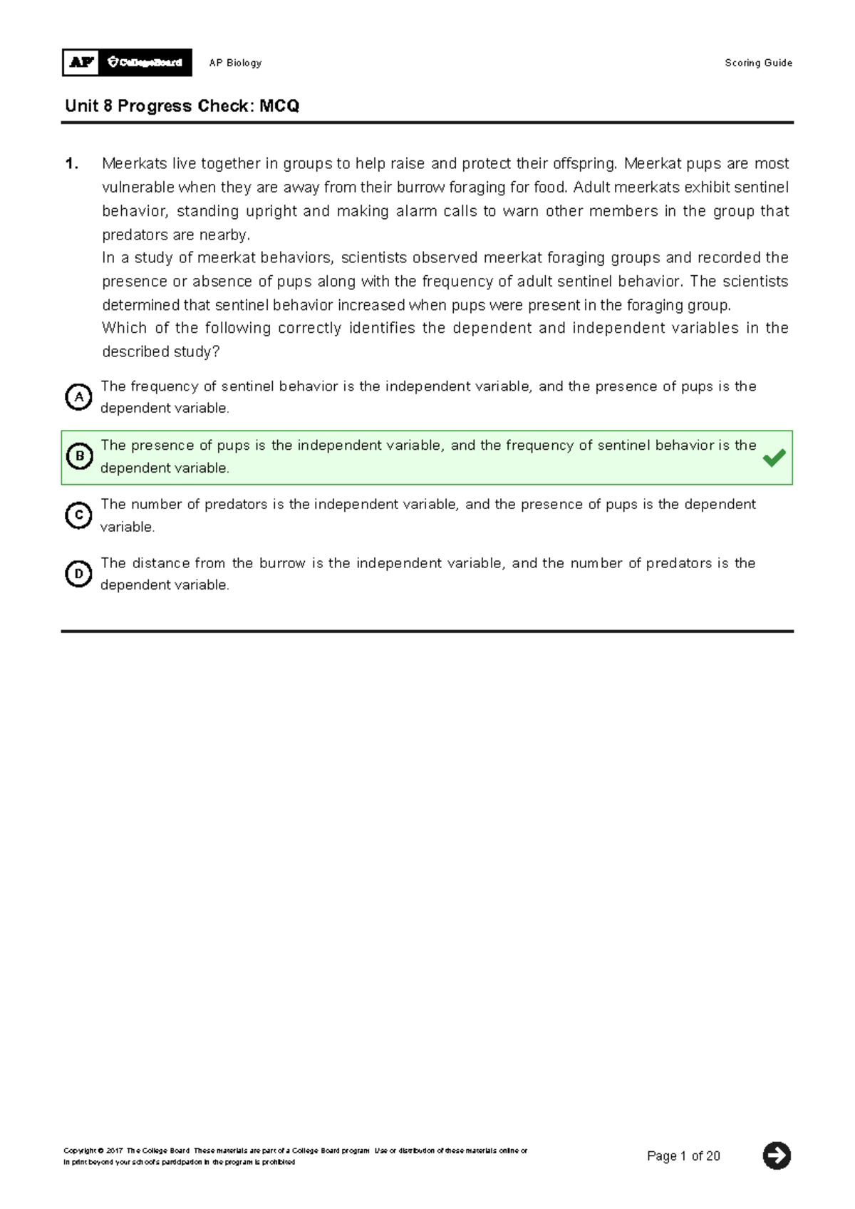 AP Biology Scoring Guide: Unit 8 Progress Check MCQ Insights - Studocu