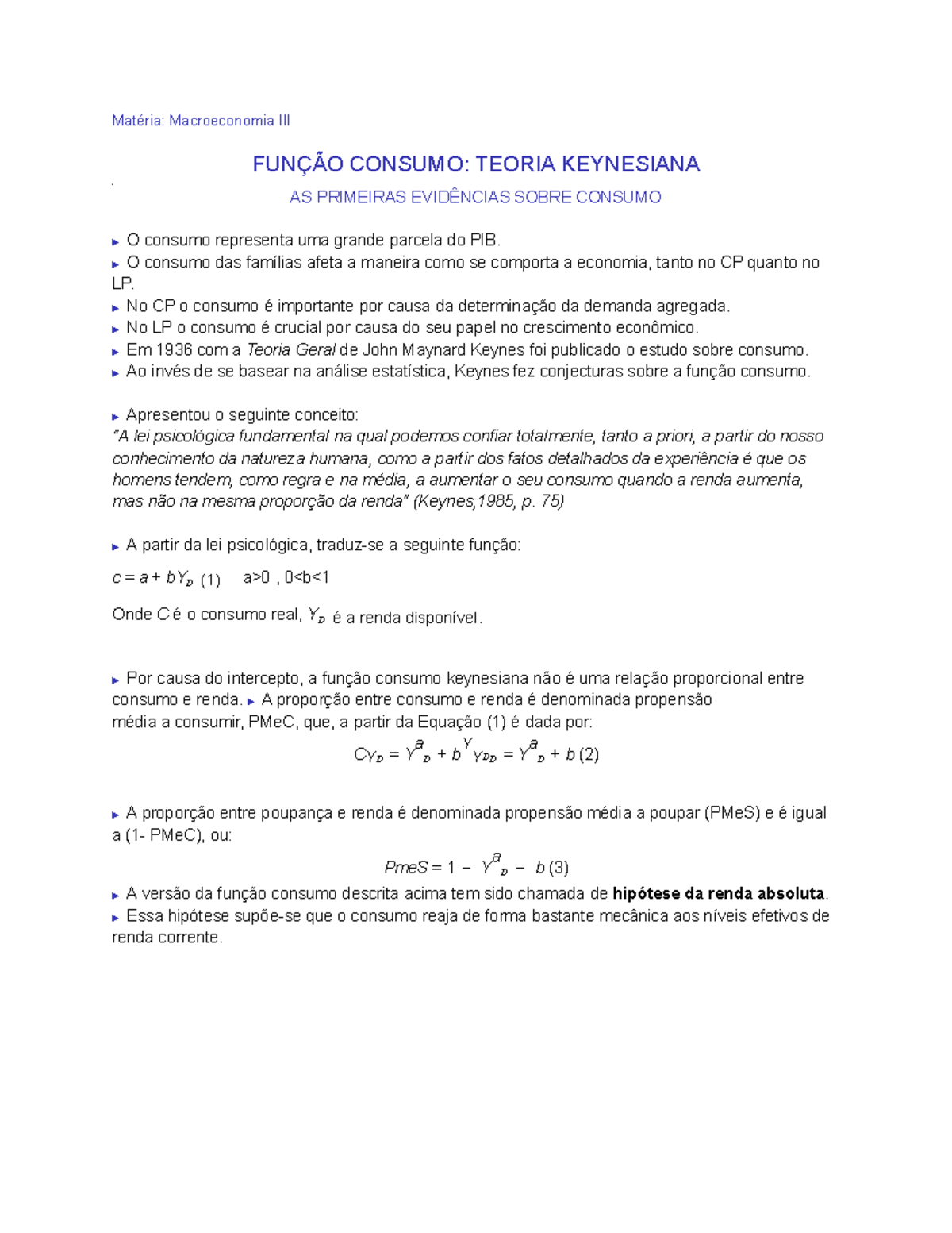 FUNÇÃO CONSUMO E A TEORIA KEYNESIANA NA MACROECONOMIA - Studocu