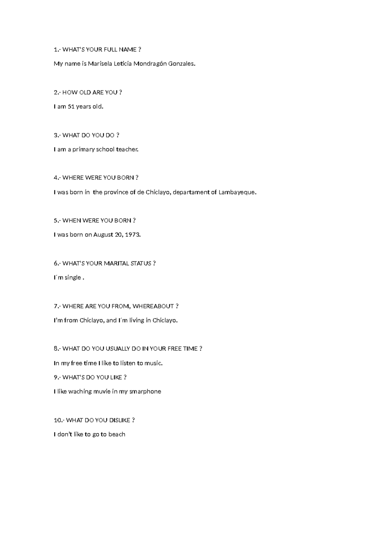 FORO-Ingles: Personal Introduction by Marisela Mondragón - Studocu