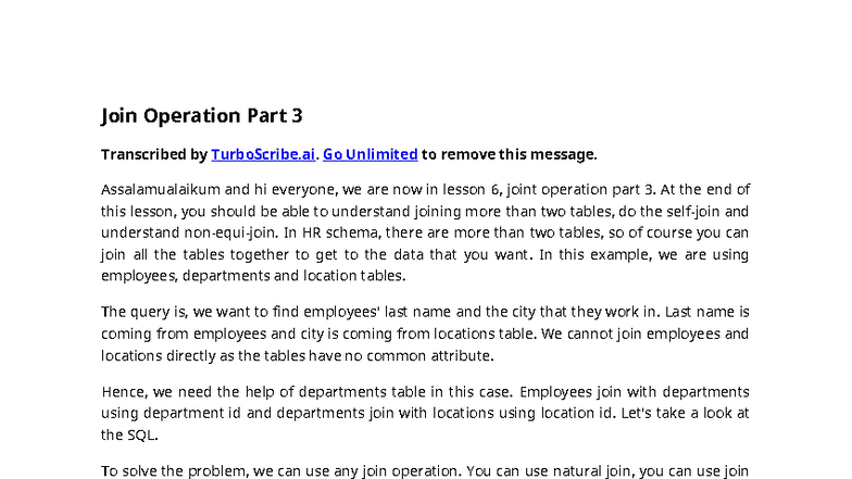 Join Operation Part 3: Advanced SQL Techniques in Lesson 6 - Studocu