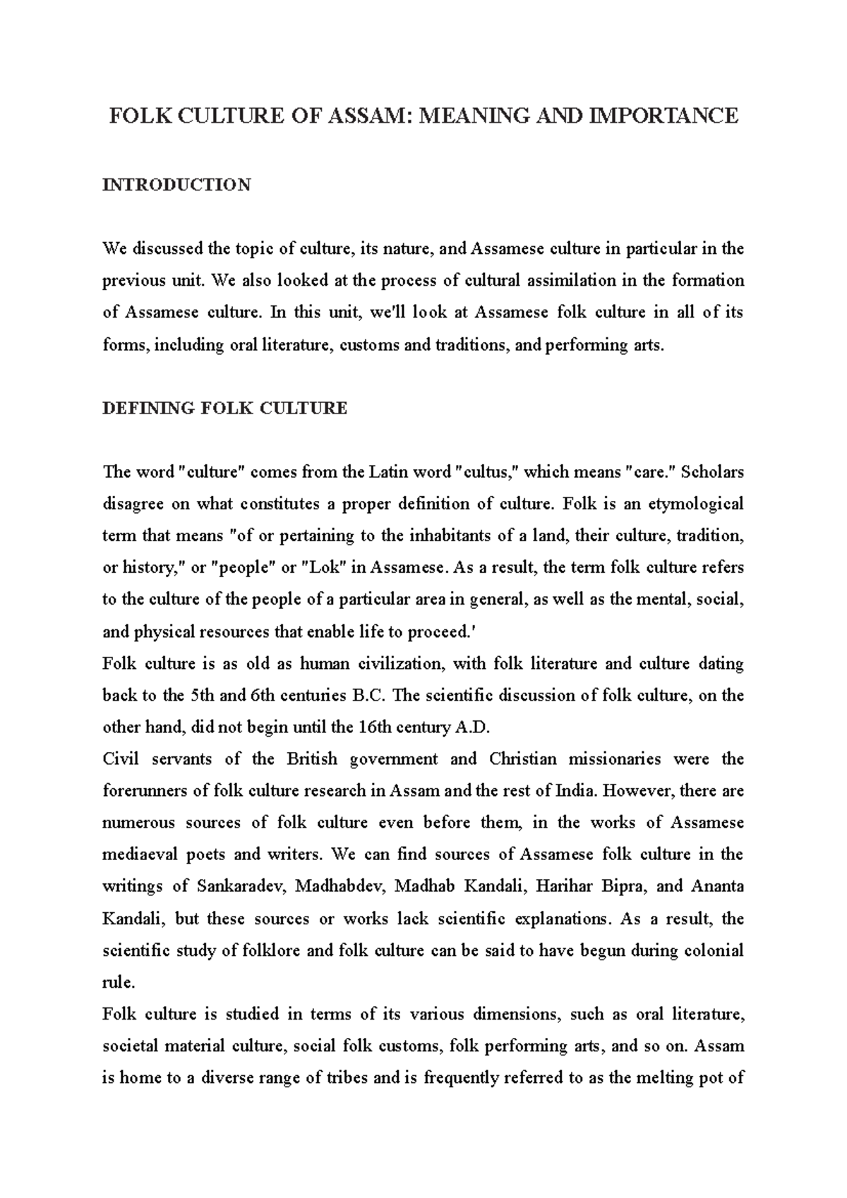 FOLK Culture OF Assam- Meaning AND Importance - FOLK CULTURE OF ASSAM ...