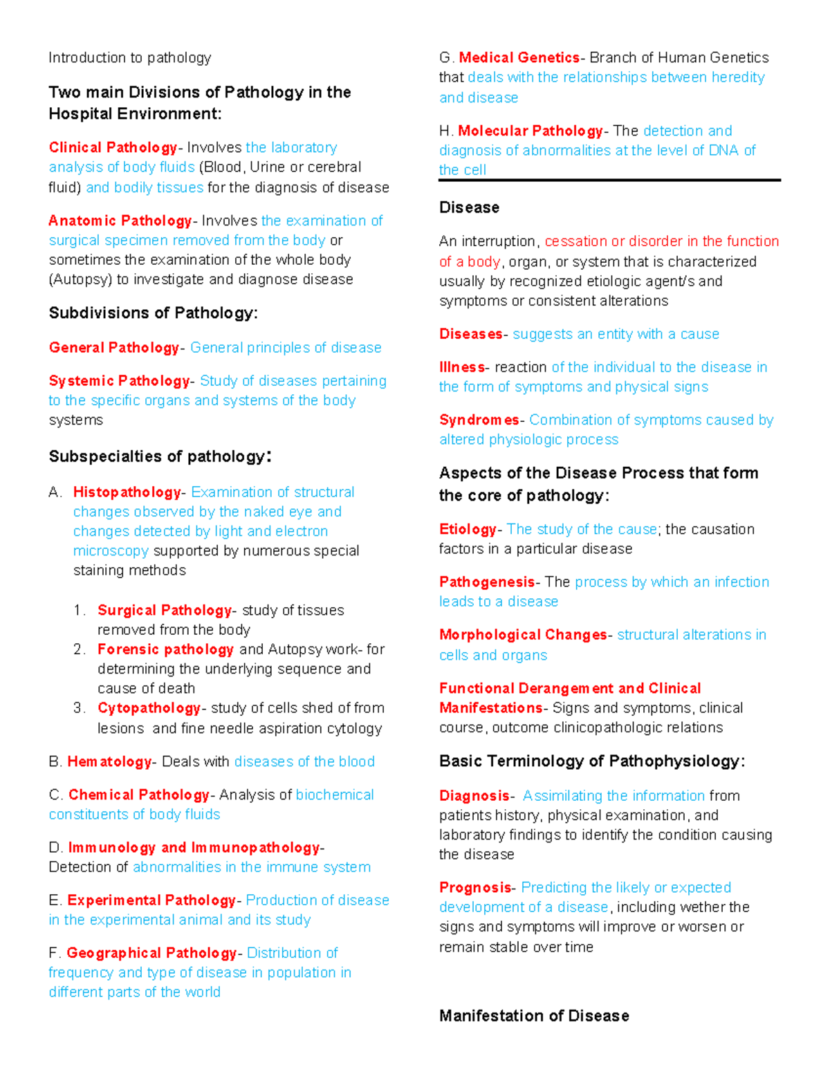 Pathology Overview: Clinical & Anatomic Divisions Explained - Studocu