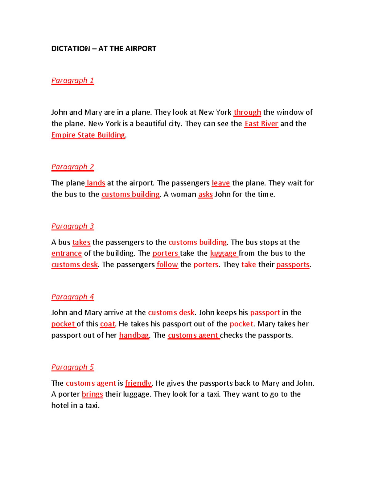 AT THE AIRPORT: A Dictation Exercise for ESL Learners - Studocu