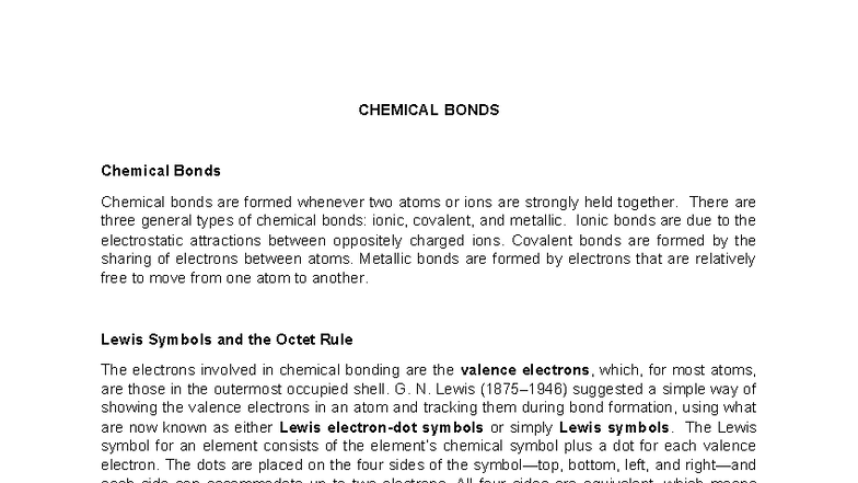 CHEM 101: Chemical Bonds - Lecture Notes on Ionic & Covalent Bonds ...
