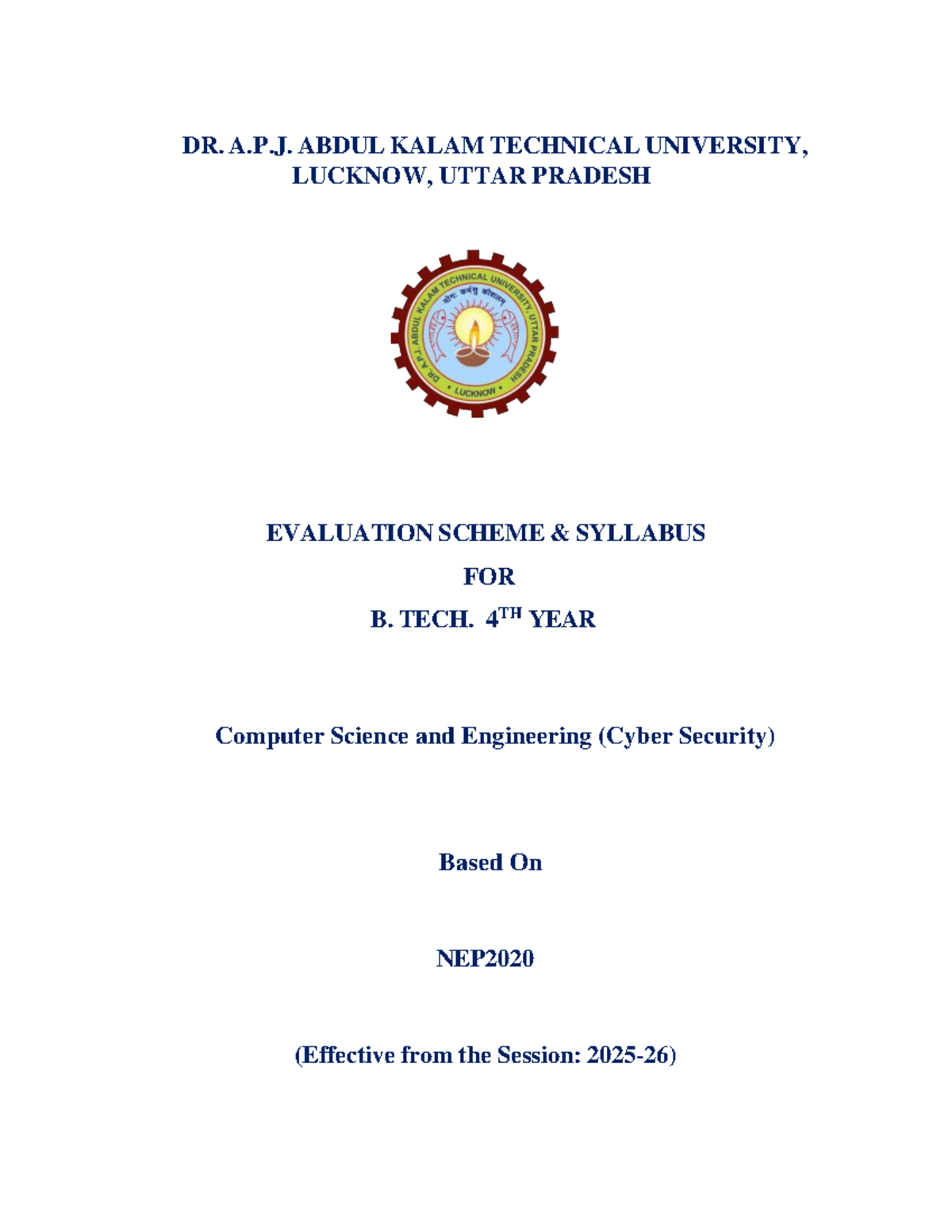 B. Tech. (CSE - Cyber Security) 4th Year Syllabus 2025-26 - Studocu