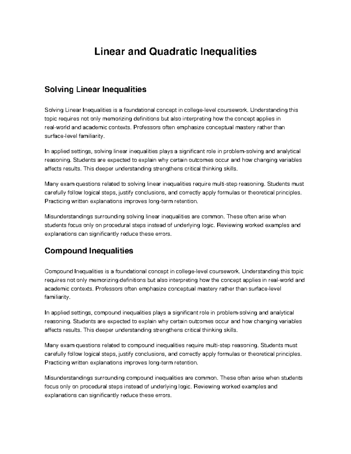 College Algebra: Detailed Notes on Linear & Compound Inequalities - Studocu