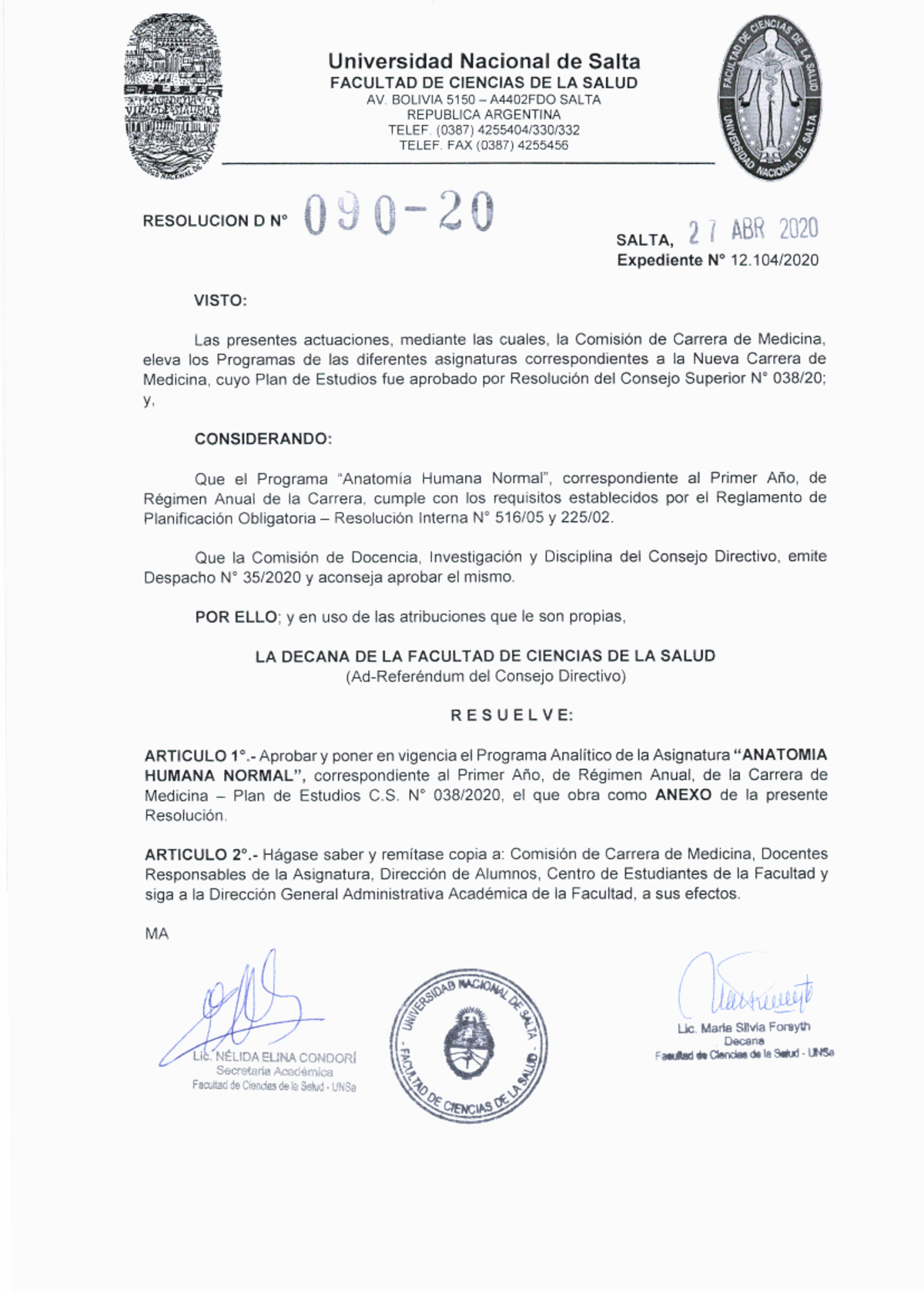 Programa de estudios de anato UNSA - CIENCIAS m Universidad Nacional de ...