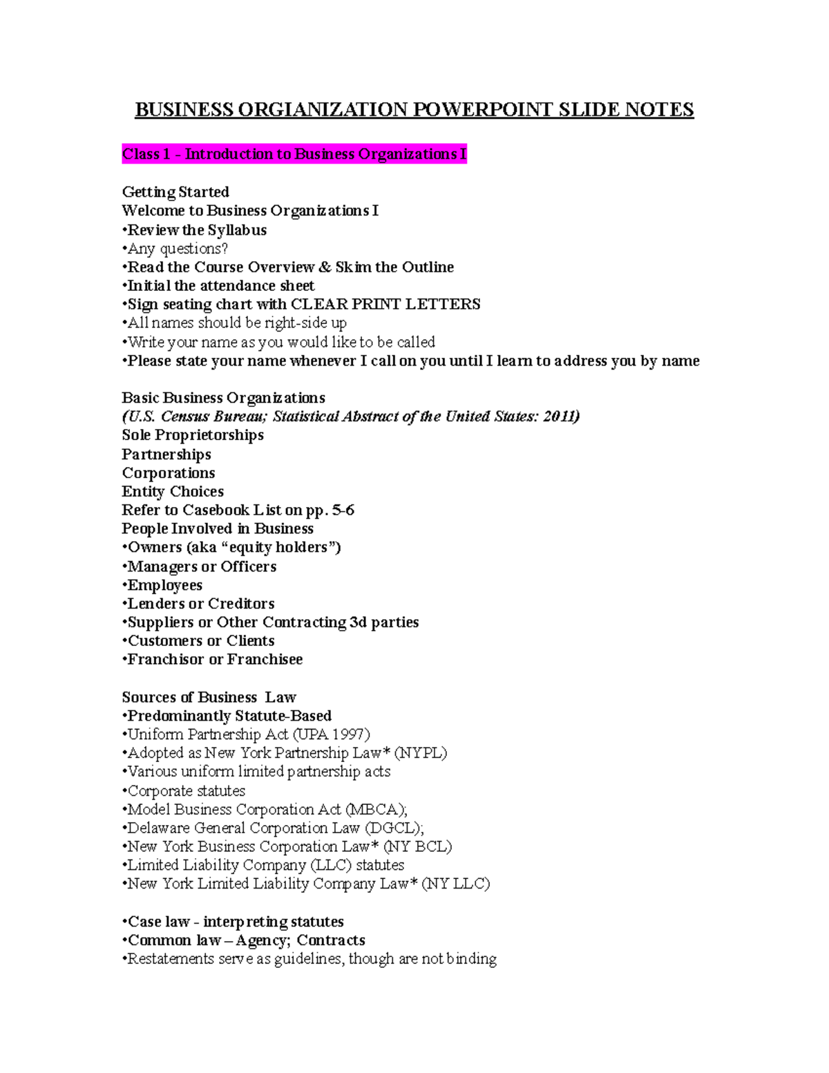 Business Orgianization Powerpoint Slide Notes - BUSINESS ORGIANIZATION ...
