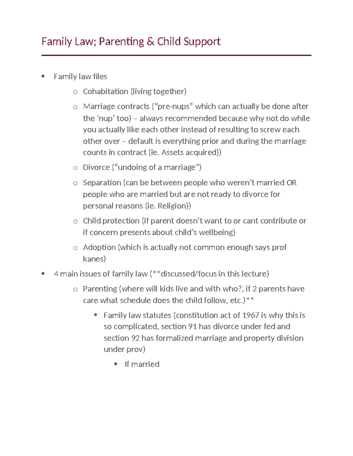Family Law 101: Parenting & Child Support Overview - Studocu