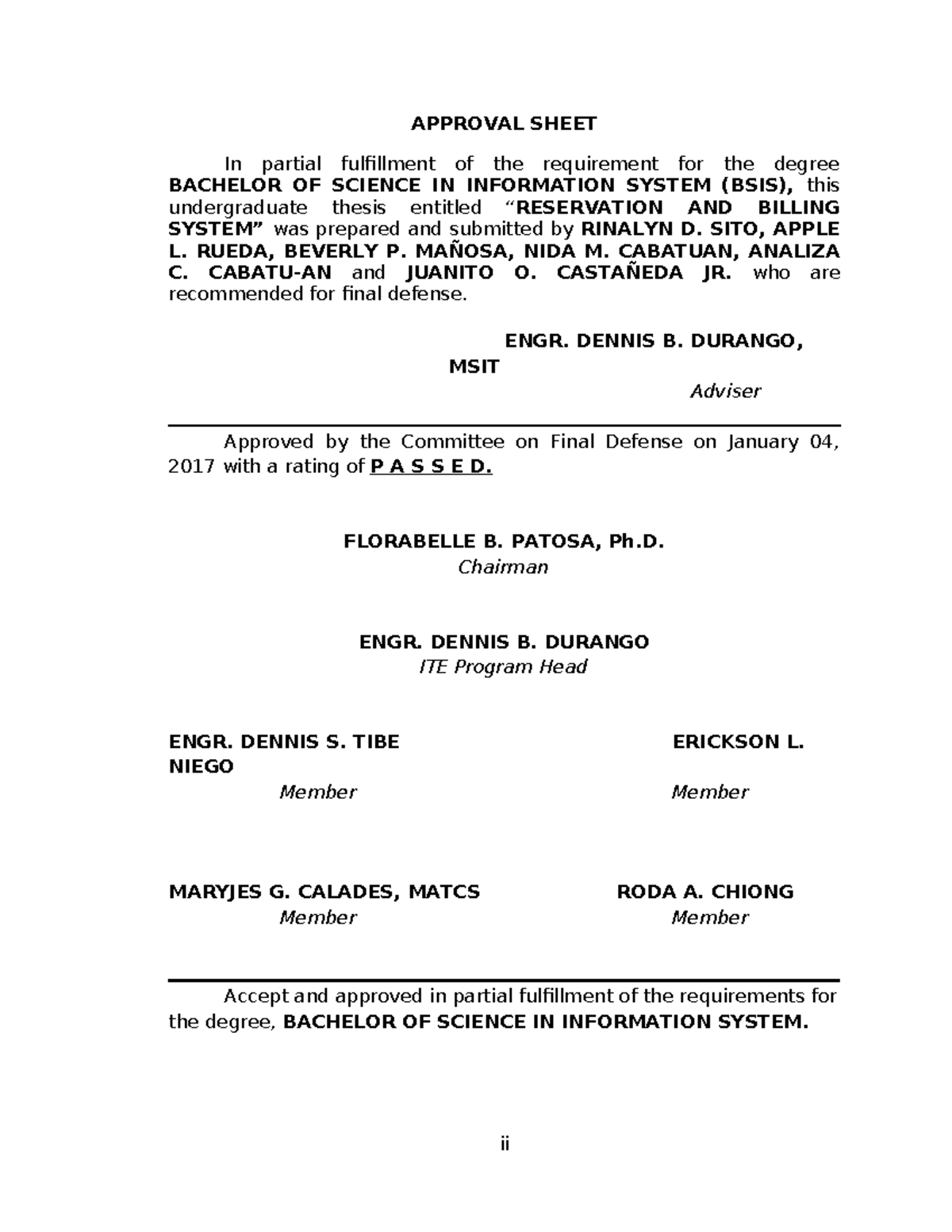 Approval Sheet for Capstone Project - BSIS Final Defense - Studocu