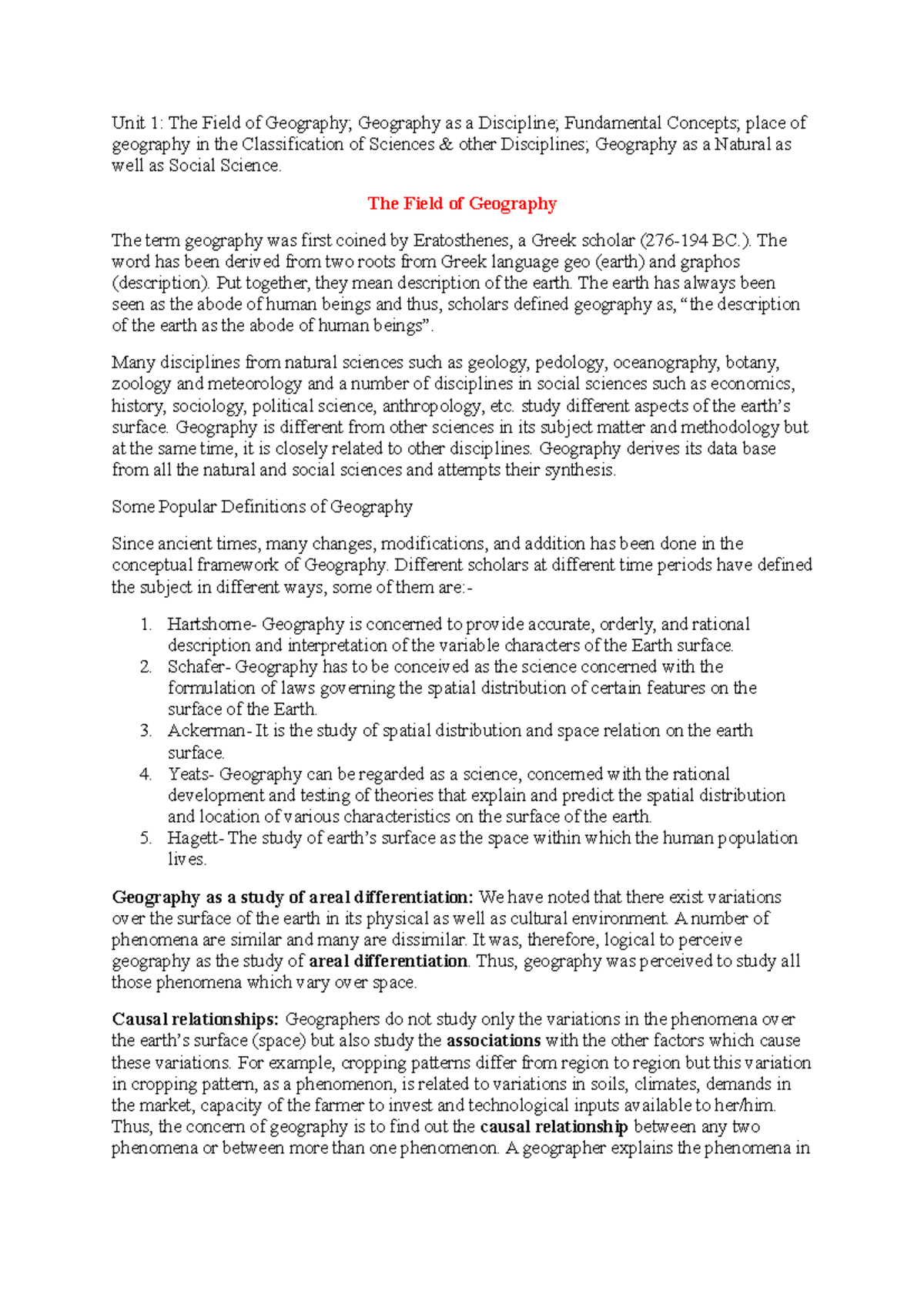 Unit 1: Geography's Field, Discipline, Concepts, and Classification ...