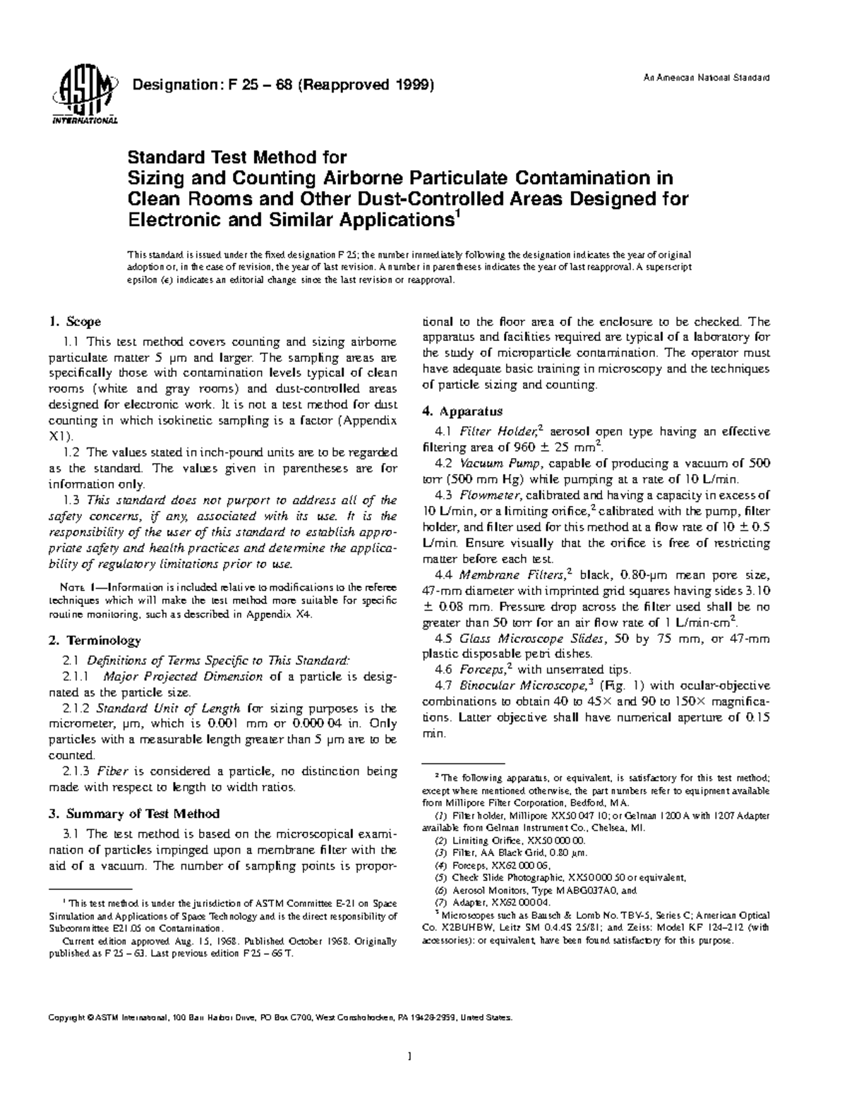 F025 - Standard Test Method for Sizing & Counting Airborne Particulate ...