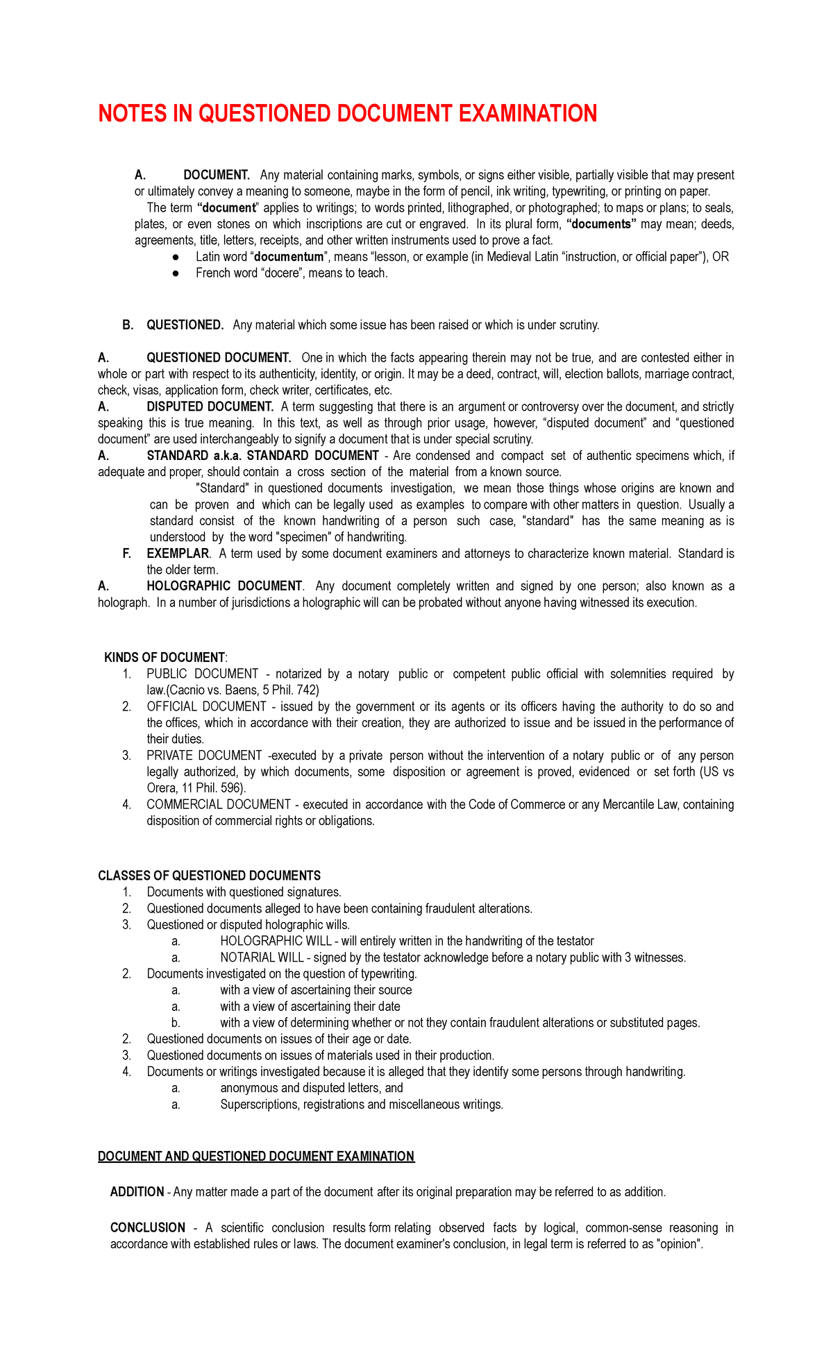 Notes on IN Questioned Document Examination (QDE-101) - Studocu