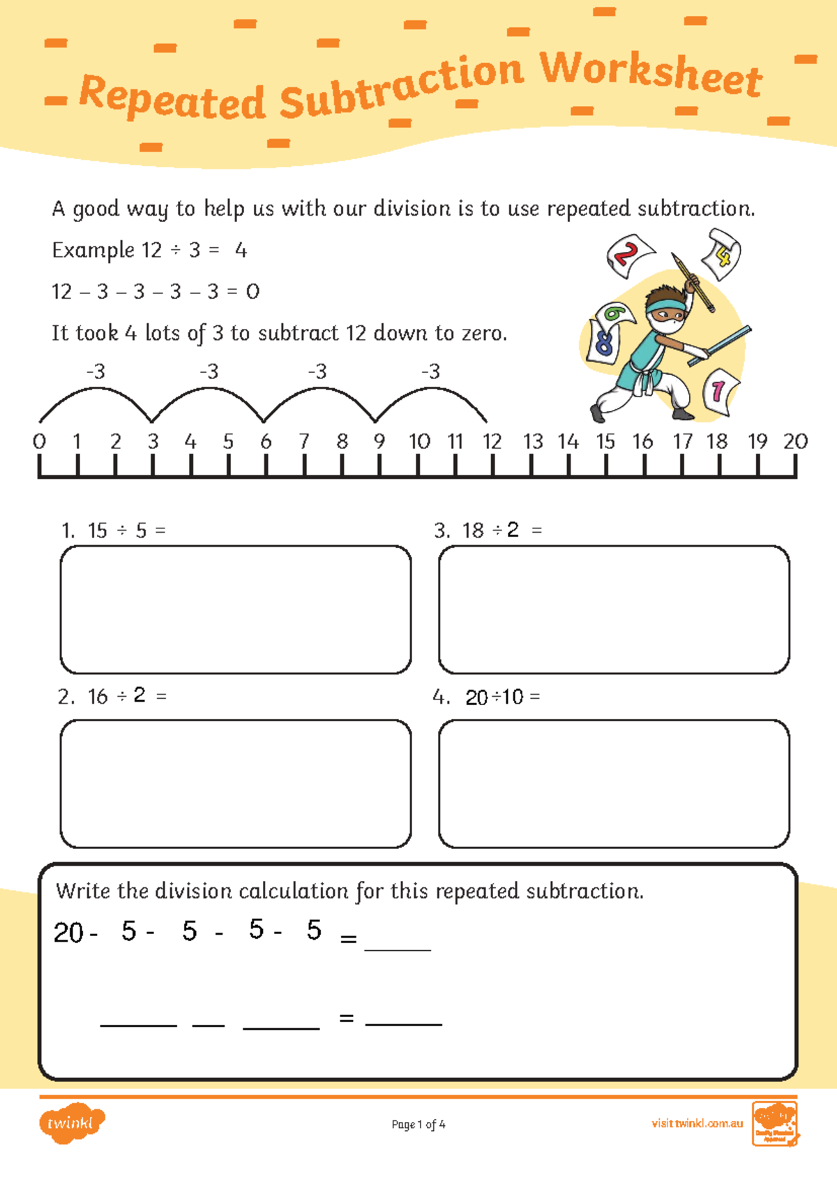 Repeated subtraction - No description - visit twinkl.com R e p e a t e ...