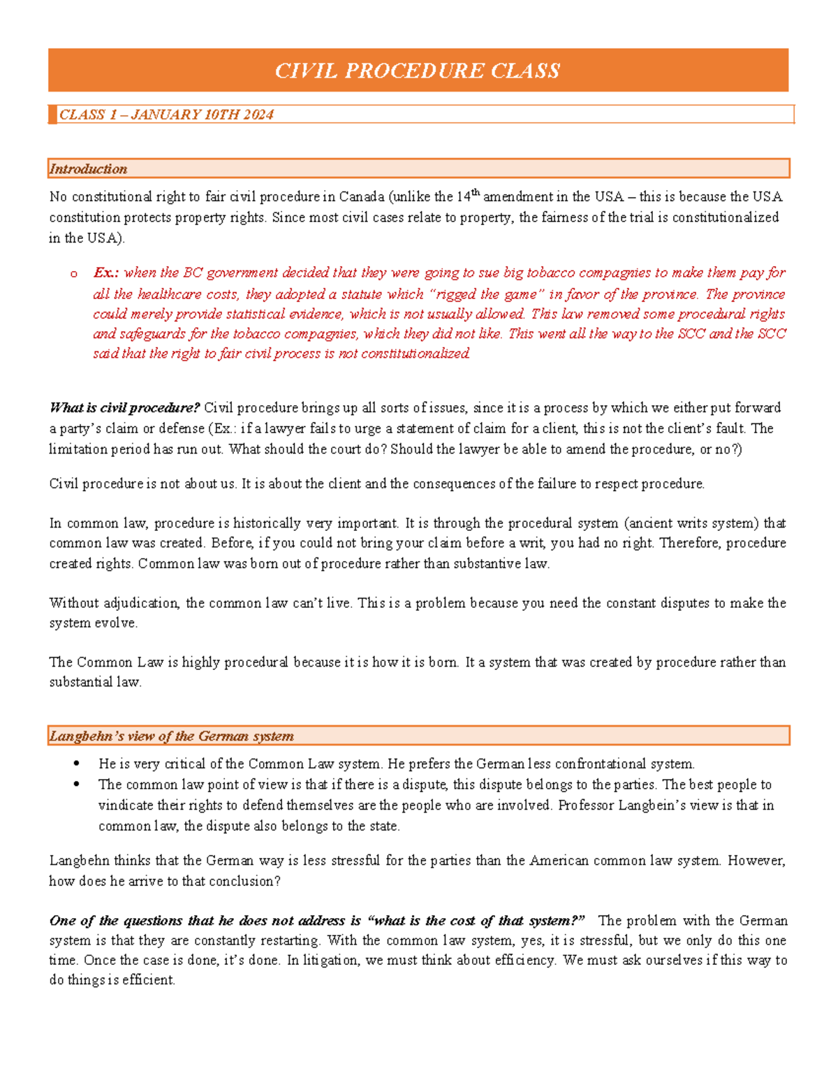 Civil Procedure Class - Louis Brousseau - CIVIL PROCEDURE CLASS CLASS 1 ...