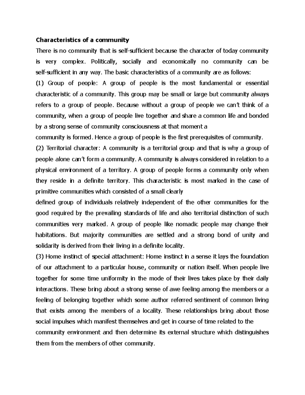 Characteristics of a Community: Insights for CHN - Studocu