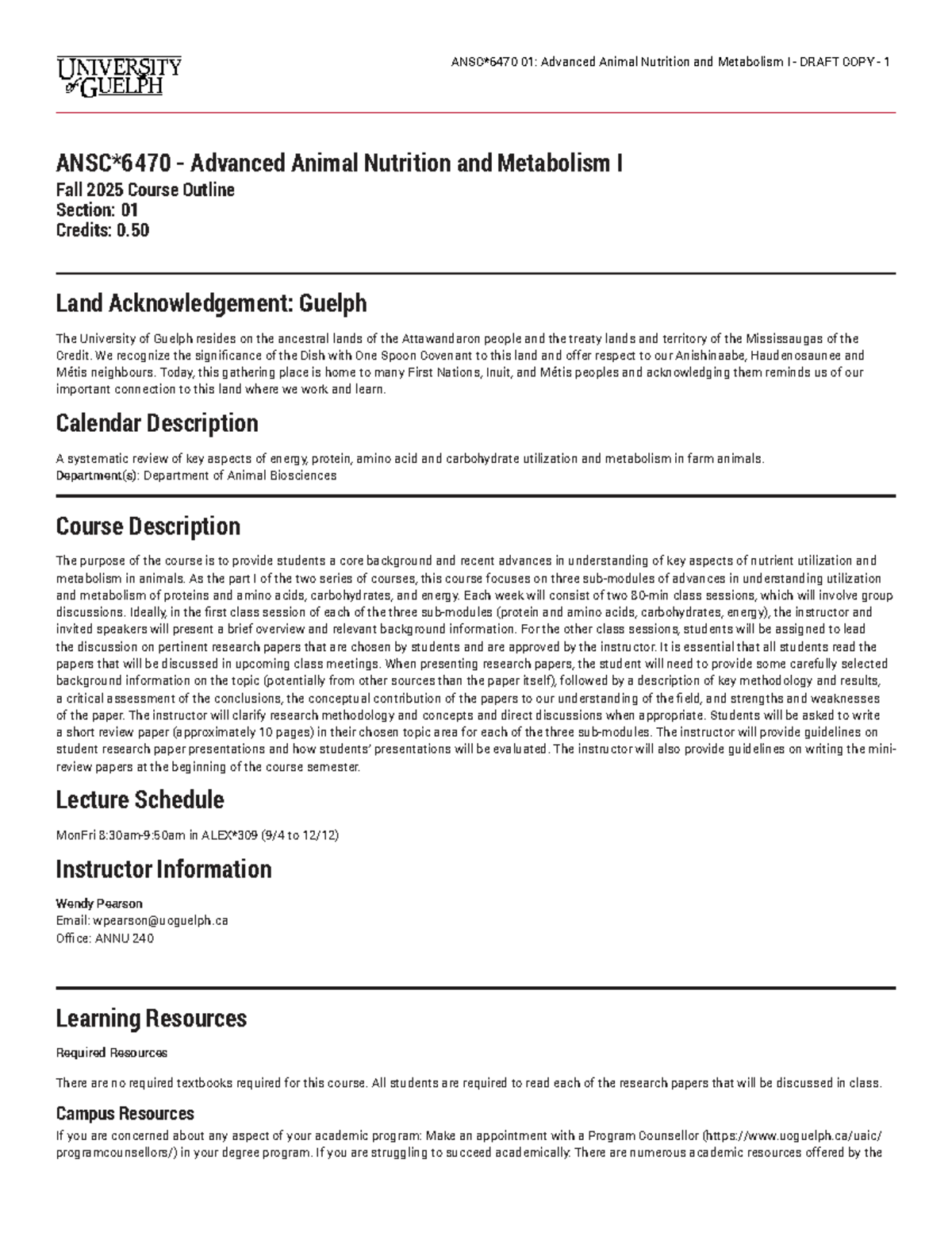 ANSC 6470 01 Advanced Animal Nutrition & Metabolism I - Fall 2025 ...