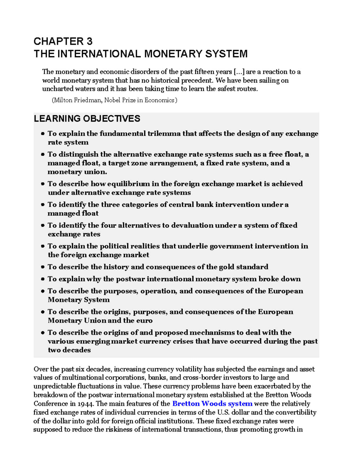 CHAPTER 3: THE INTERNATIONAL MONETARY SYSTEM - Key Concepts and ...