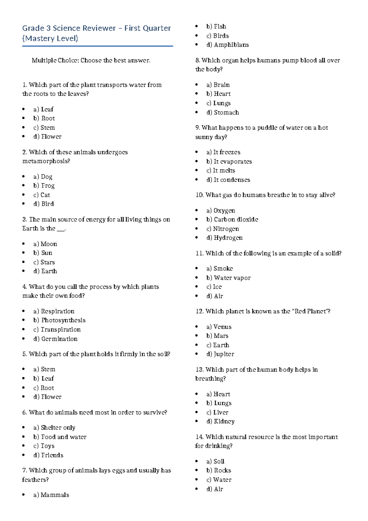 Grade 3 Science Reviewer: Comprehensive Q1-Q4 Study Guide - Studocu