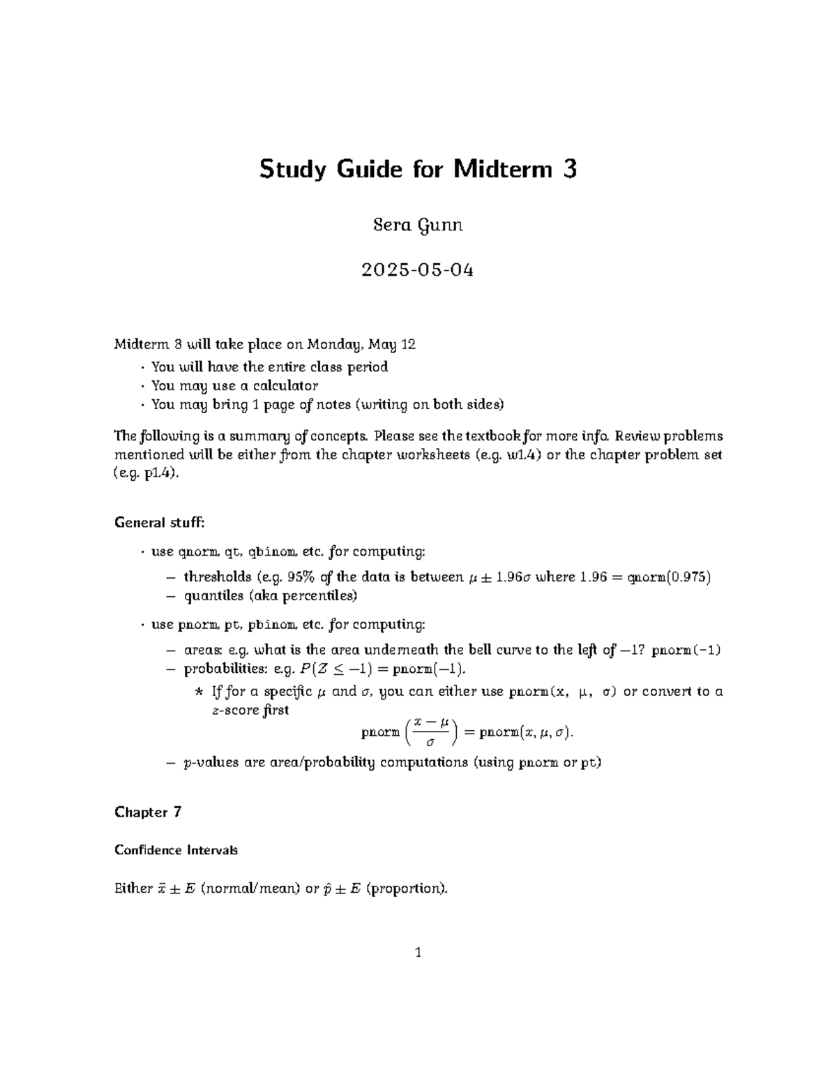 Study Guide for Midterm 3 - Statistics Concepts and Practice - Study ...