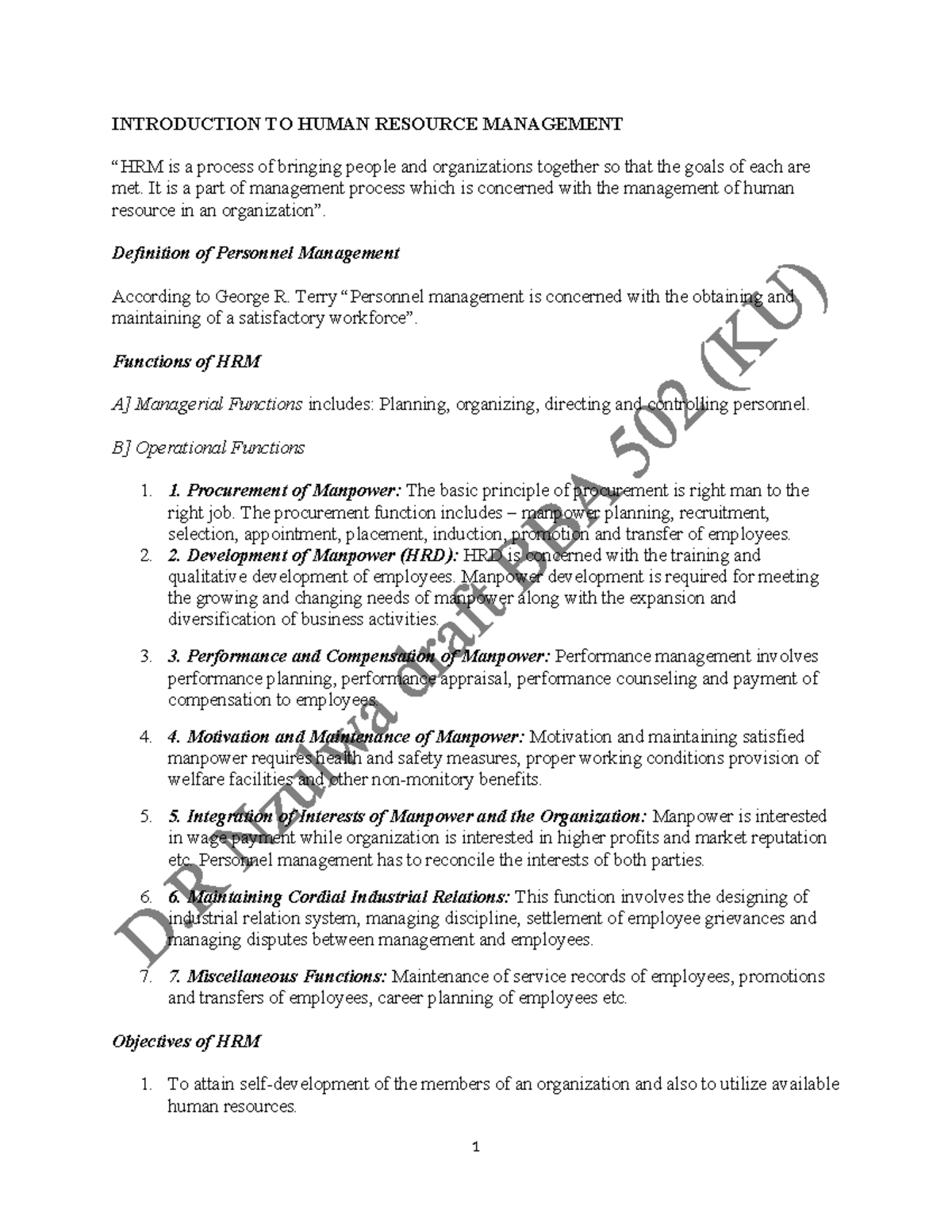 HRM BBA 502: Comprehensive Notes on Human Resource Management - Studocu