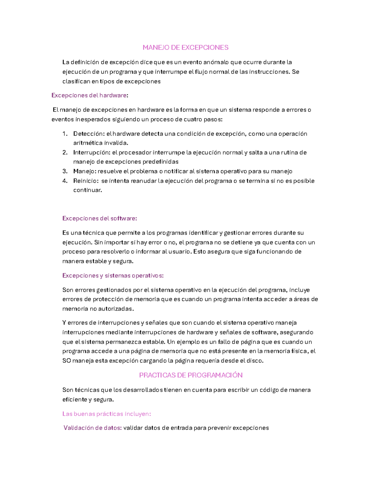 Manejo de Excepciones en Programación: Definición y Prácticas - Studocu