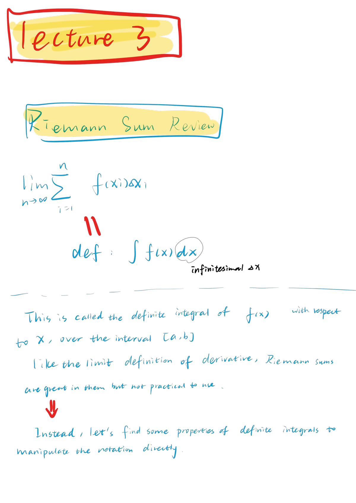 MATH 101: Lecture 3 - Riemann Sum & Definite Integral Review - Studocu
