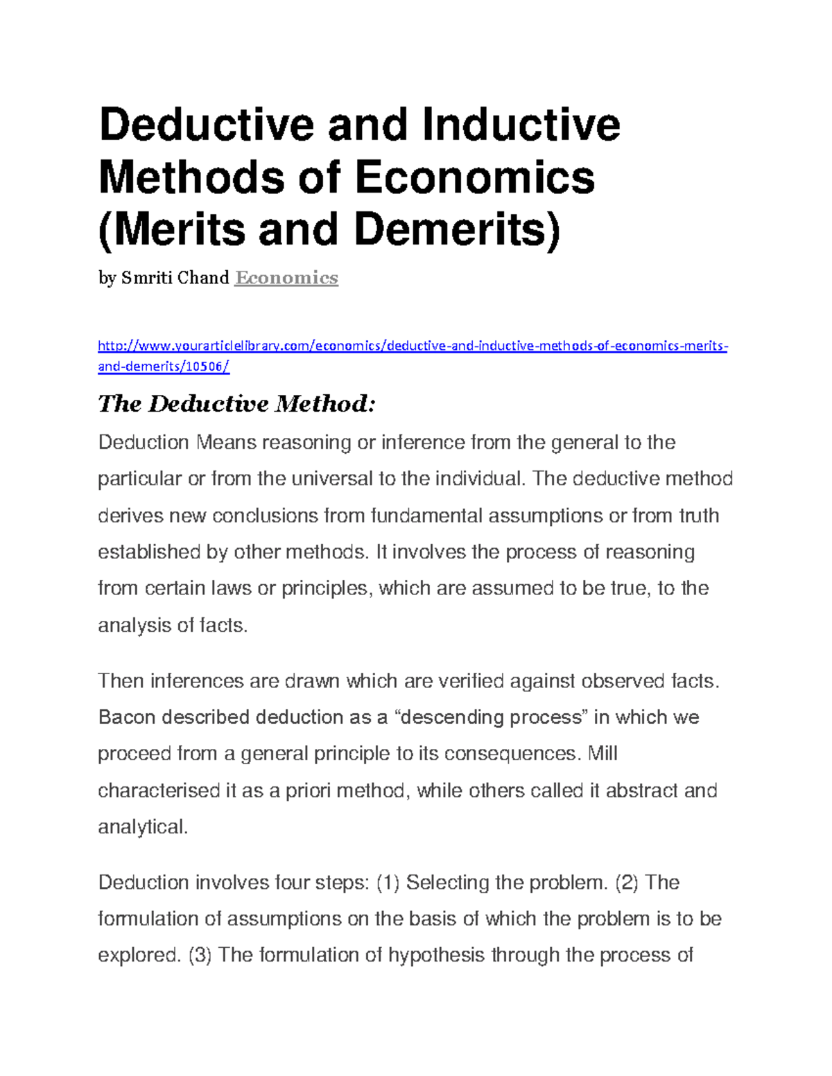 **ECO 101: Analysis of Deductive and Inductive Methods in Economics ...
