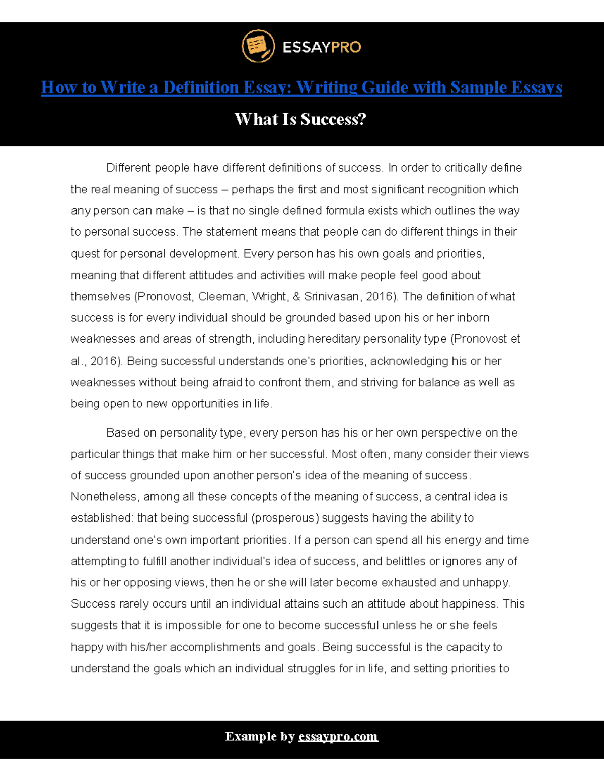 Definition Essay Example 2: Understanding Success and Its Meaning - Studocu