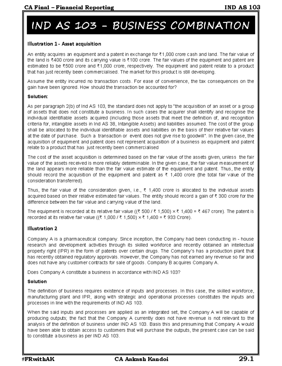 IND AS 103 - Comprehensive Q&A on Business Combinations Illustrations ...