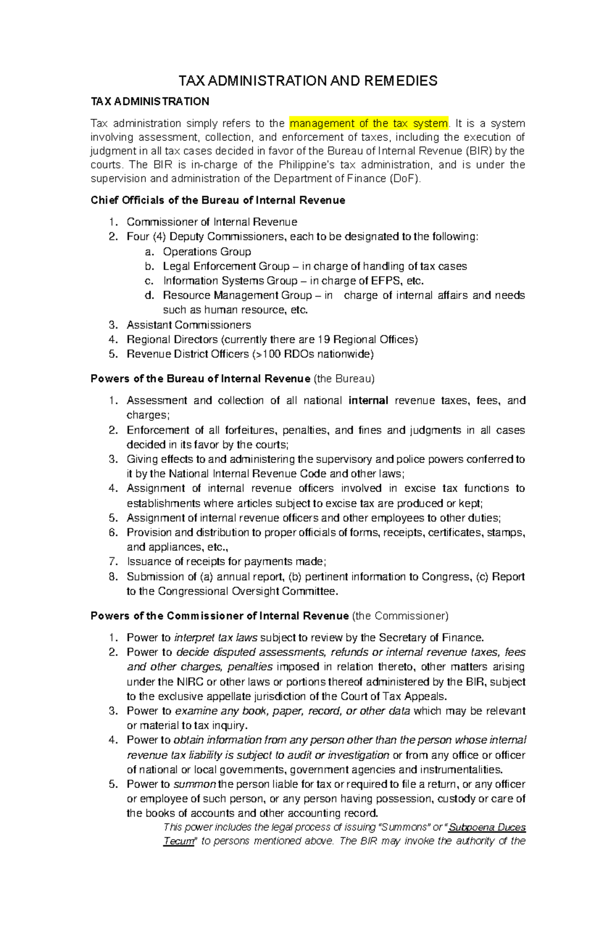 TAX Administration & Remedies: Overview for Tax Compliance and ...