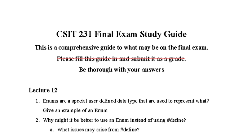 CSIT 231 FA25 Final Exam Study Guide & Key Topics Overview - Studocu
