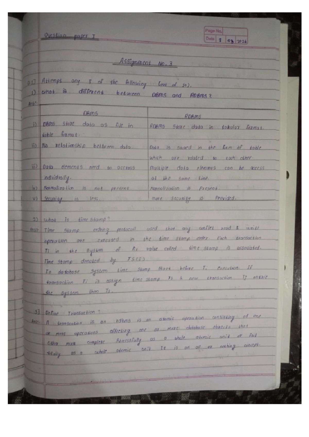 RDBMS ASSG Question Paper 1 - Key Concepts & Answers - Studocu