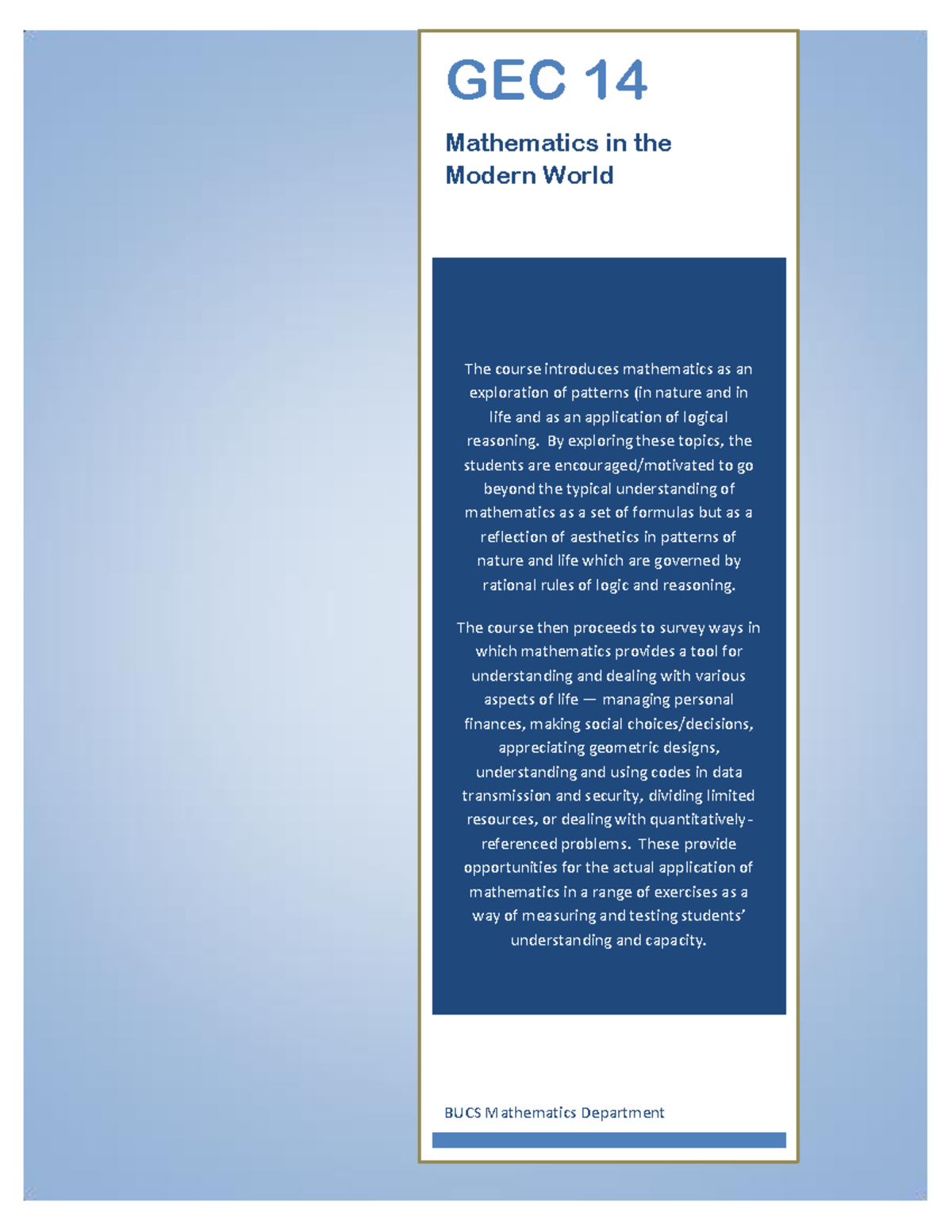 GEC 14: Problem Solving Strategies in Mathematics for Real-Life ...