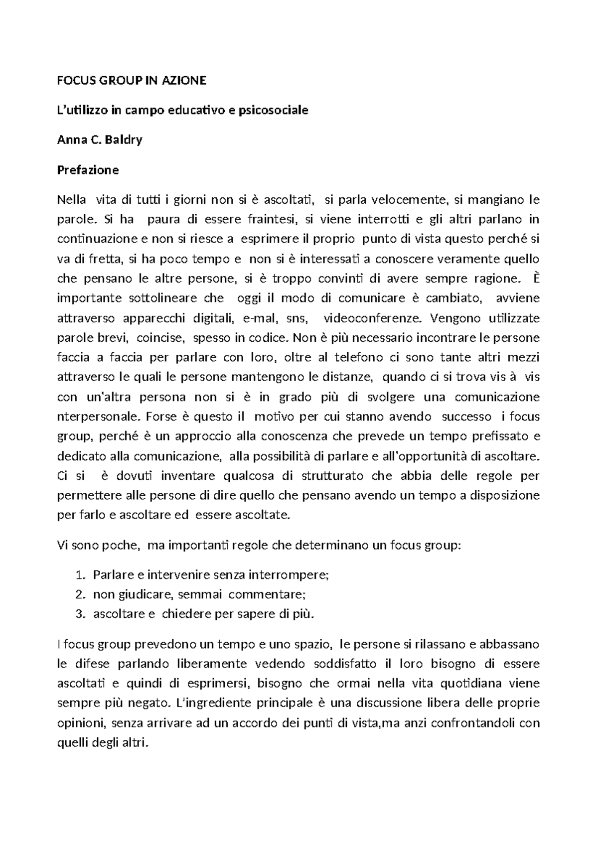 Focus Group in Azione: Approcci Educativi e Psicosociali - Studocu