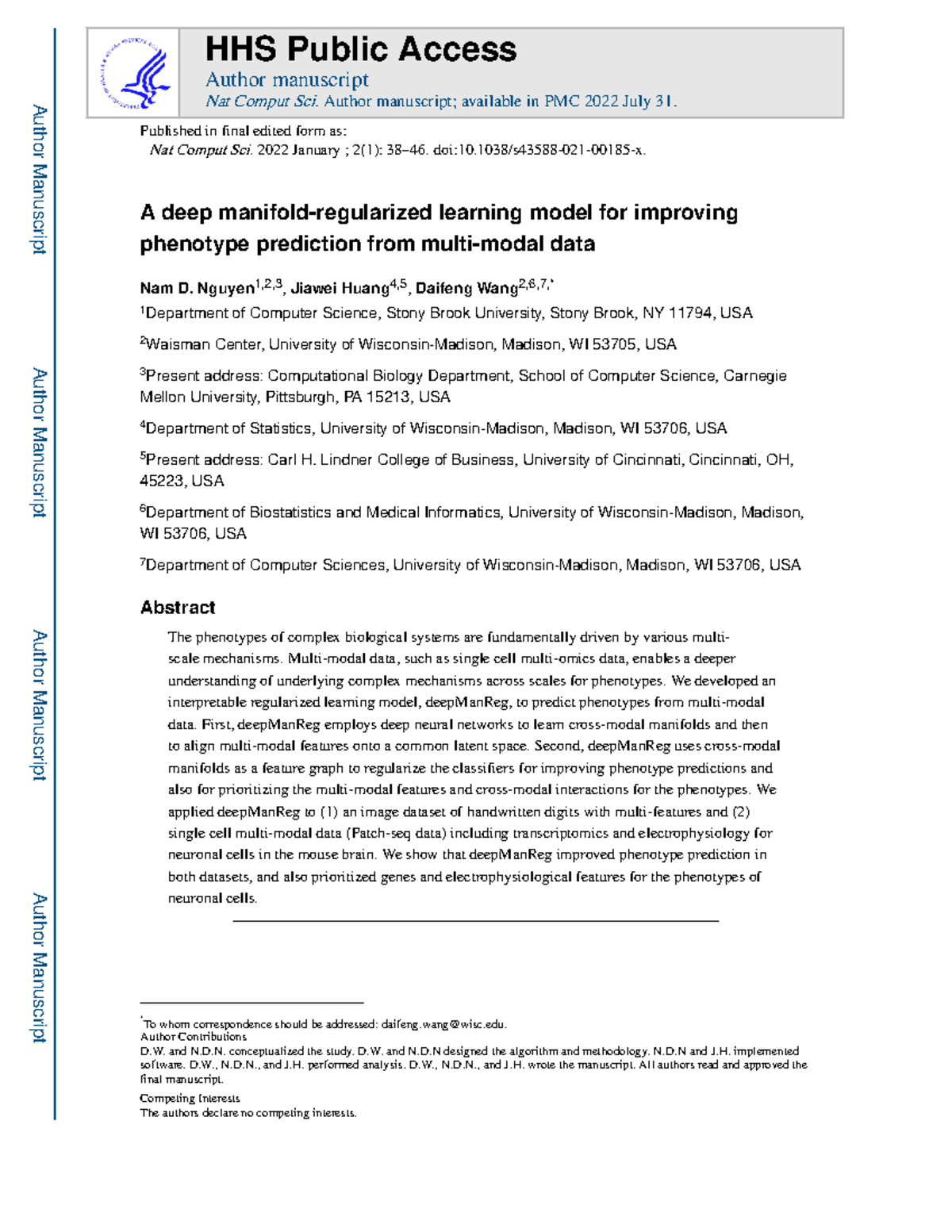 DeepManReg: A Deep Learning Model for Phenotype Prediction (Nat Comput ...