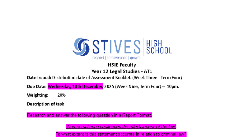HSIE Year 12 Legal Studies AT1: Criminal Law Effectiveness Report - Studocu