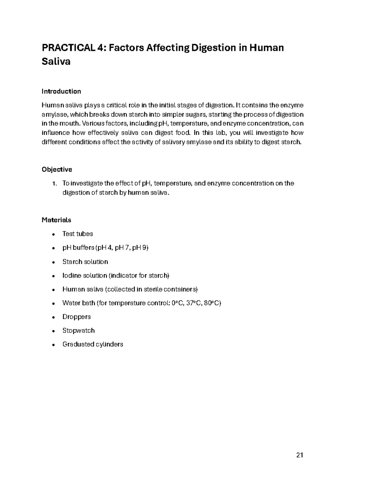 Practical 4: Factors Influencing Digestion in Human Saliva (BIO270 ...