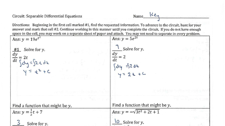 Calculus 6: Differential Equations Circuit Key (Short Version) - Studocu