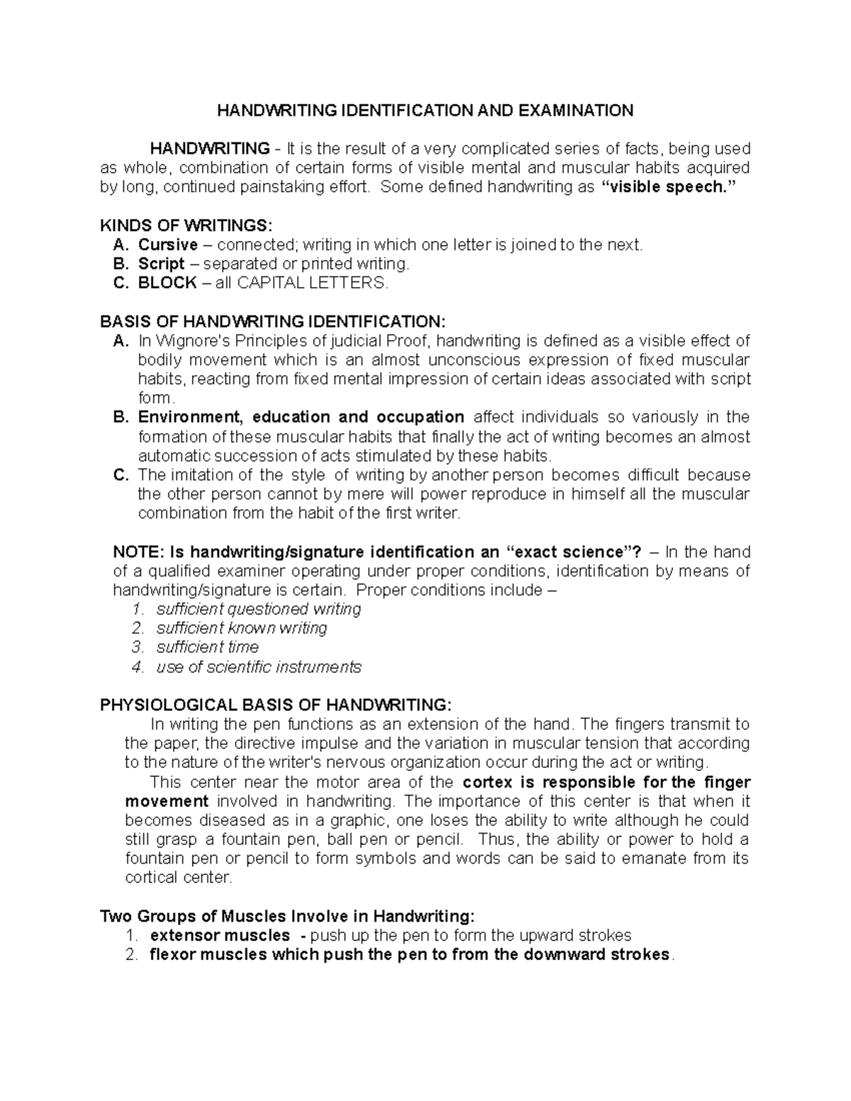 Handwriting Identification and Examination: A Comprehensive Guide - Studocu