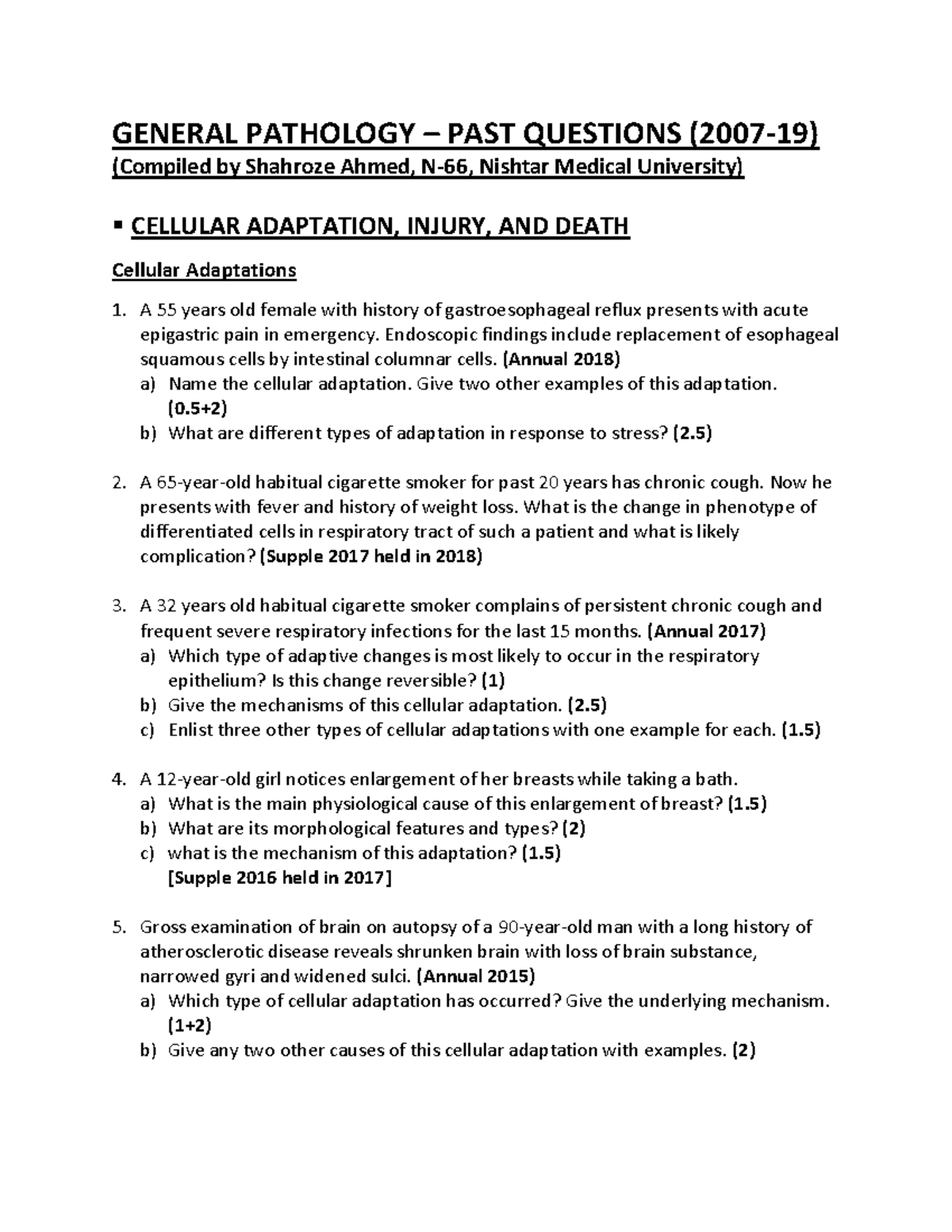 General Pathology - Key Past Questions (2007-2019) Summary - Studocu