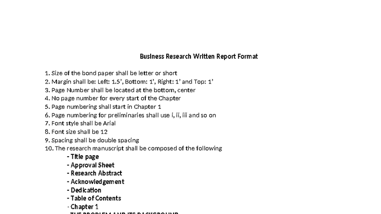Business Research Written Report Format (PR2) - Studocu