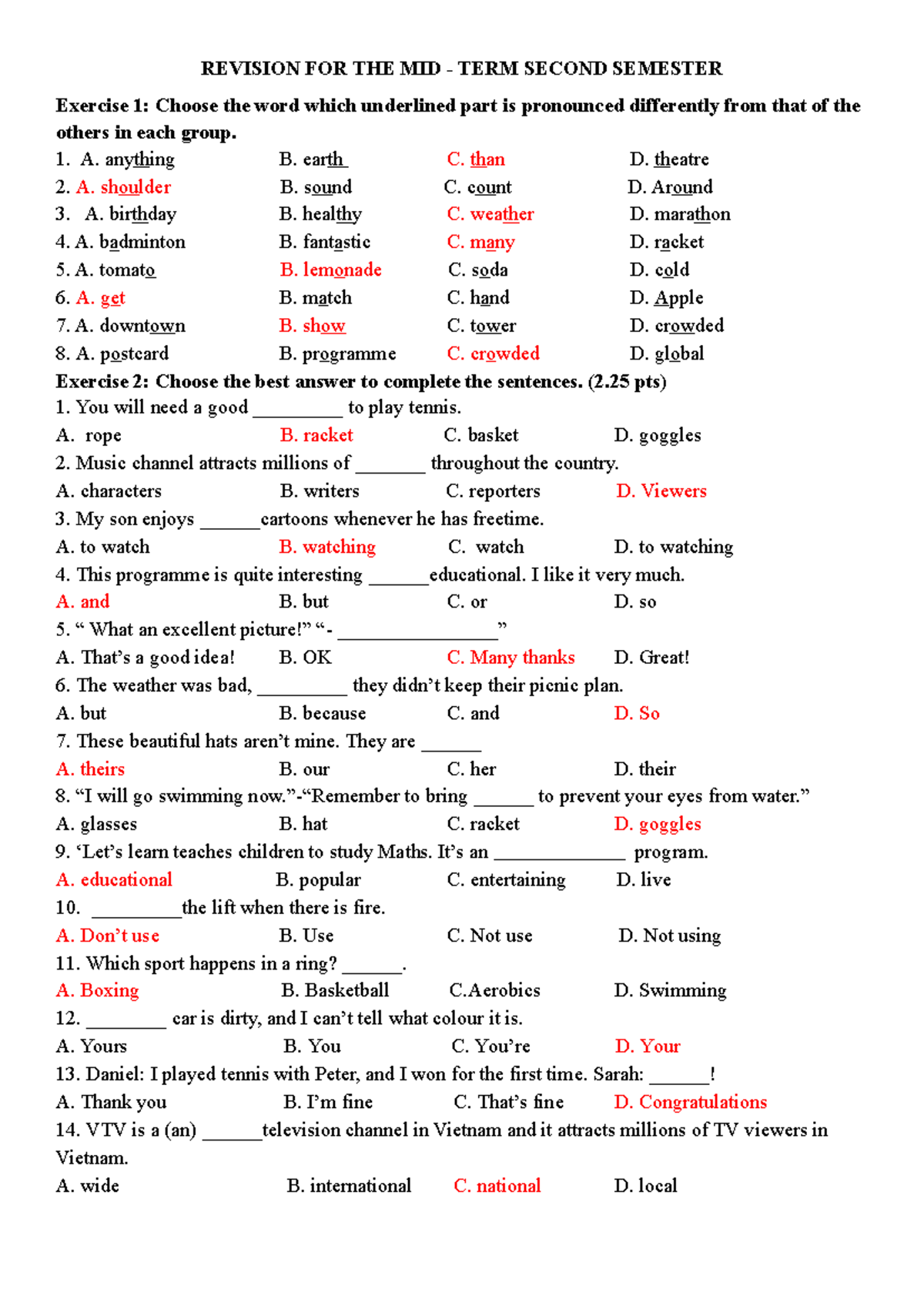 Revision for the Midterm Exam: Pronunciation & Grammar Exercises - Studocu