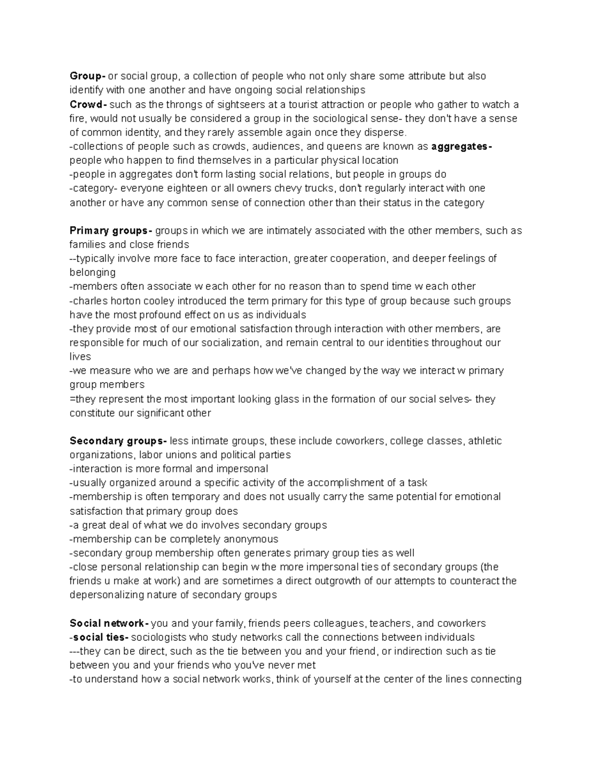 Chapter 5 Notes: Social Groups and Networks in Sociology - Studocu