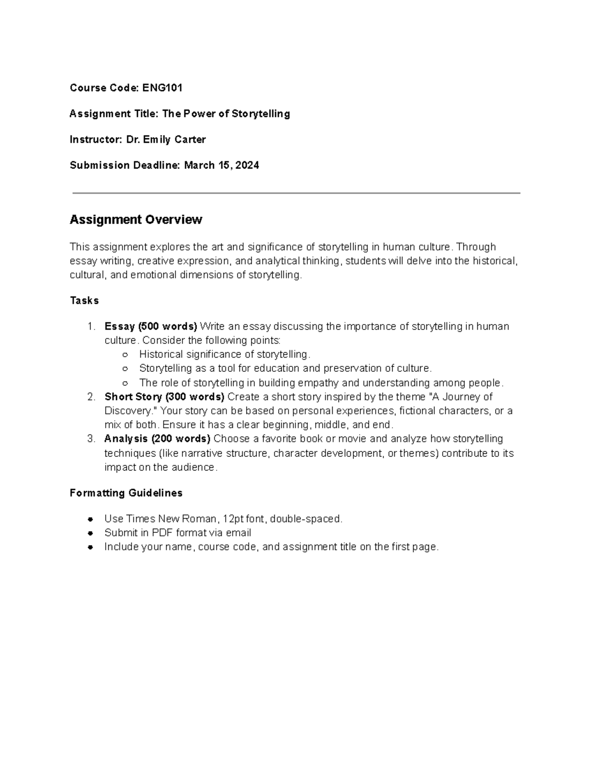 The Power of Storytelling - Course Code: ENG Assignment Title: The ...