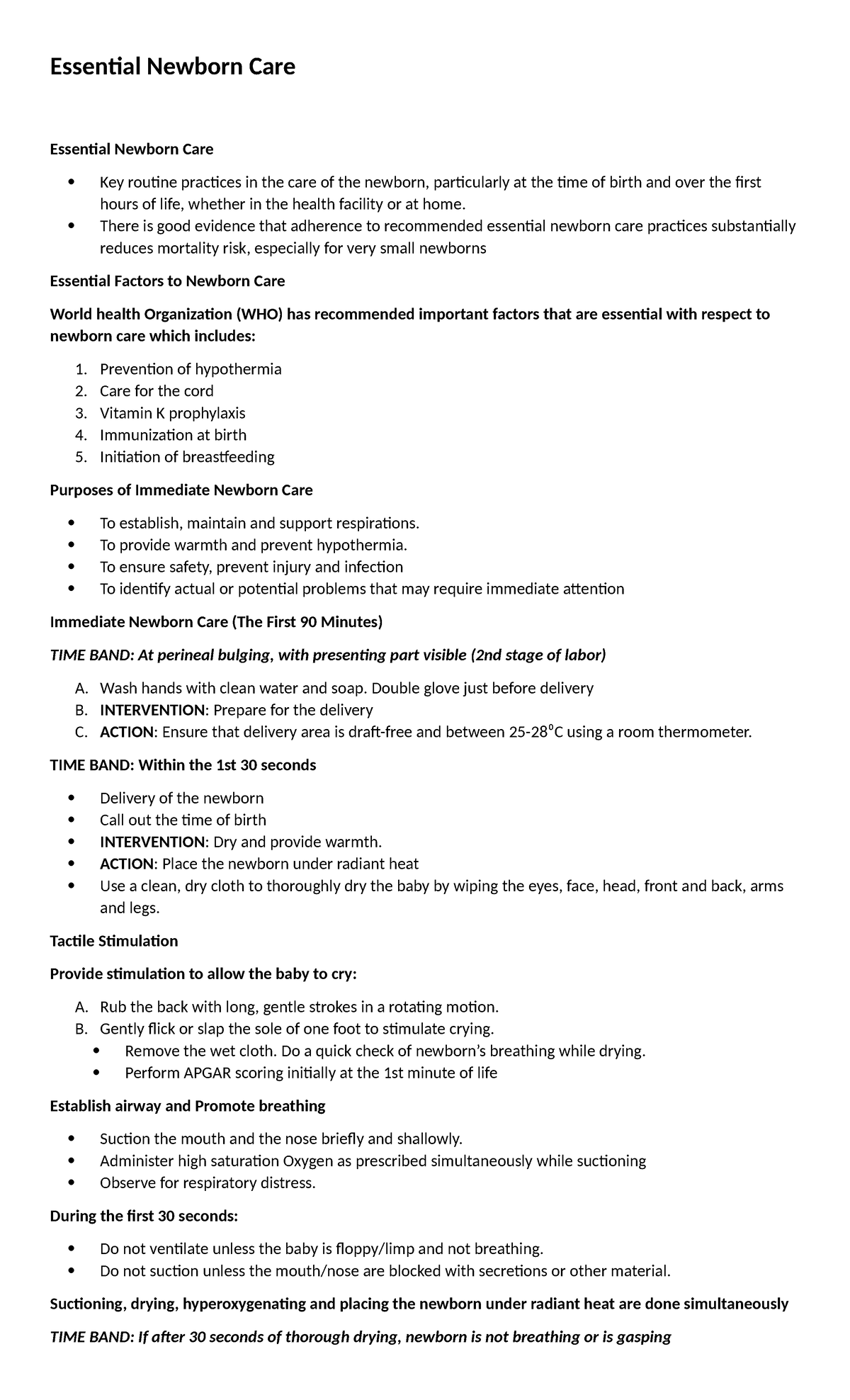 Essential Newborn Care (ENC) Guidelines: Key Practices & Interventions ...