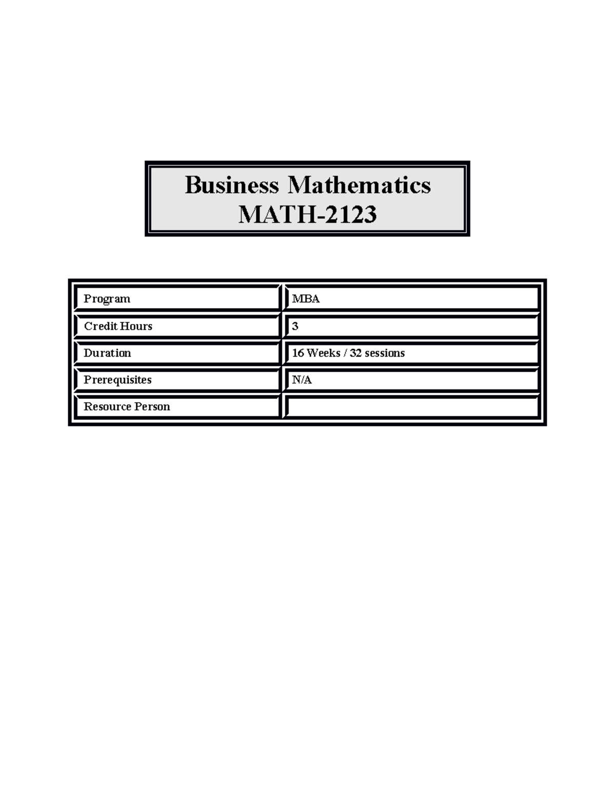 Business Mathematics Course Outline - MATH- Course Details - Studocu