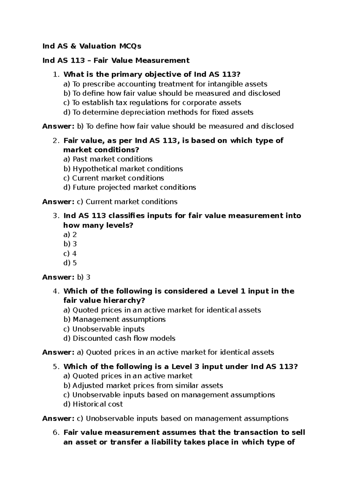 Mcq ind as - This is MCQ relating to IND AS - Ind AS & Valuation MCQs ...